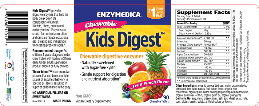 Enzymedica, Kids Digest 60 and 90 Chewable Tablets | Reduces Occasional ...