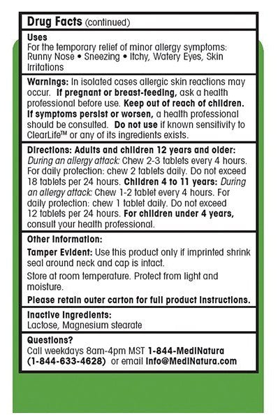 MediNatura ClearLife Allergy Relief 60 Tablets | For Nasal Congestion ...