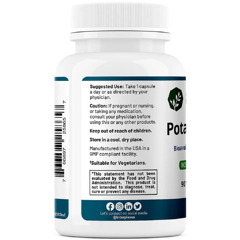 InterPlexus, Potassium+Mag 90 Vegetarian Capsules | For Healthy Musculoskeletal Structure and ...